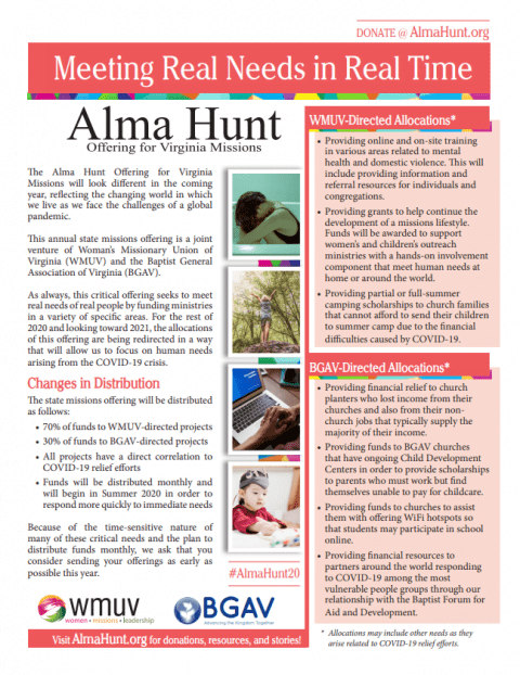 Alma Hunt Virginia Missions Offering 2020 | First Baptist Church